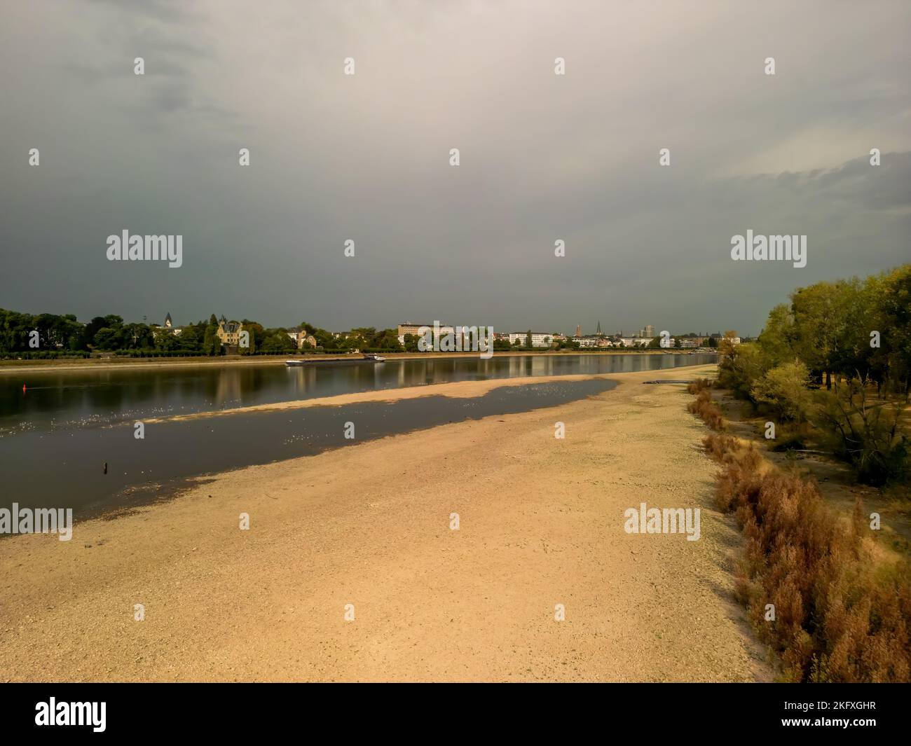 The drying River Rhine with a low level of water after a drought in ...