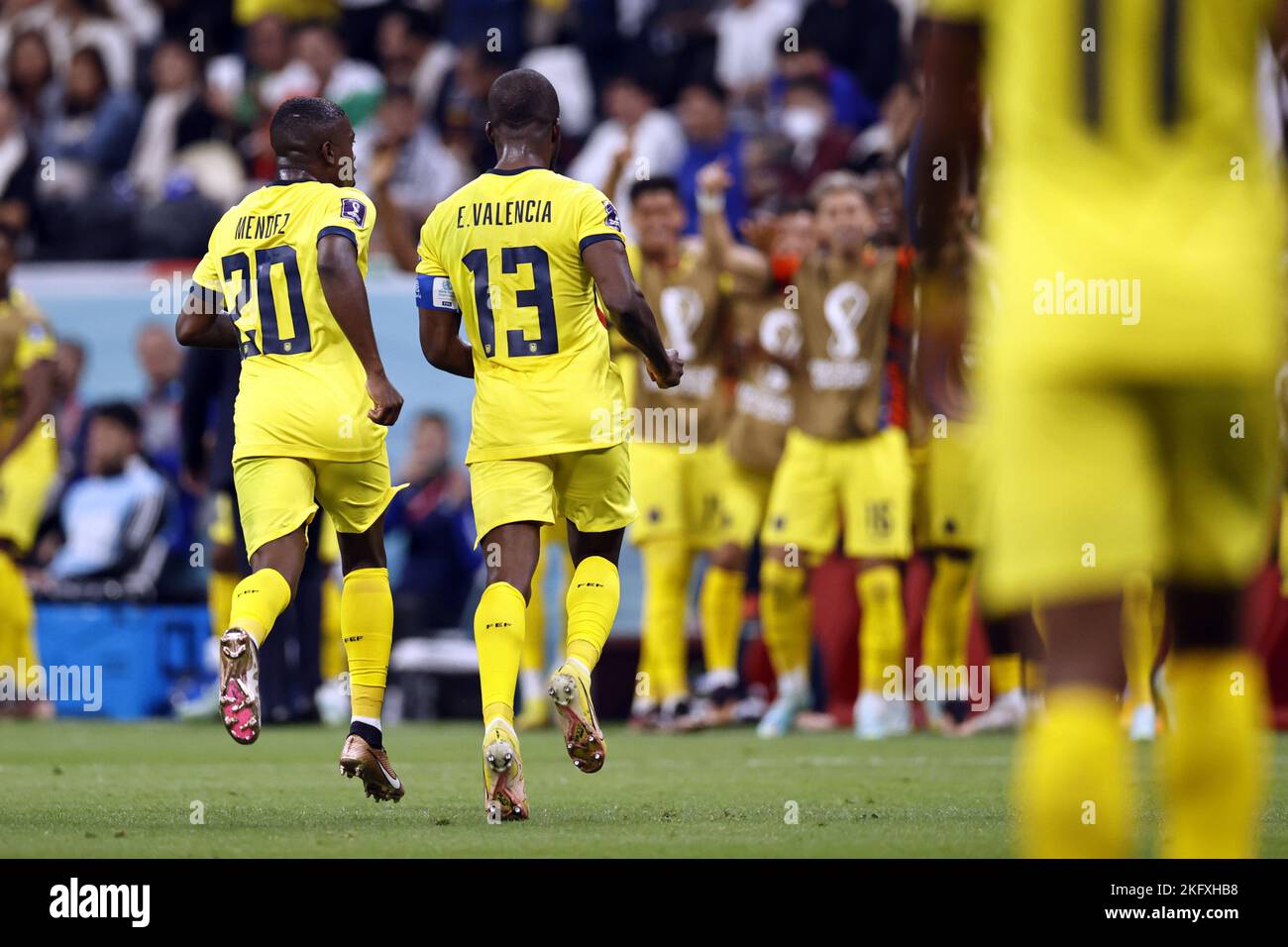 AL KHOR - Ecuador celebrates the 0-2 of Enner Valencia of Ecuador ...