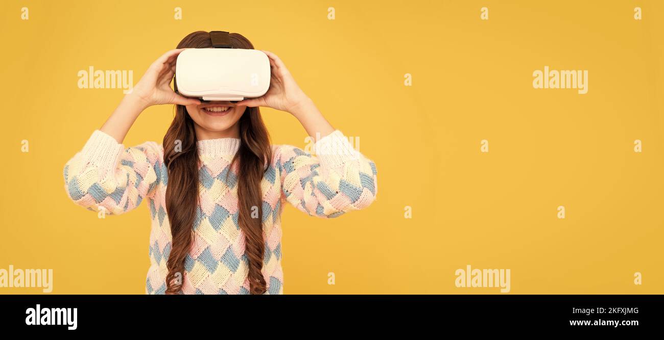 teen girl wear vr glasses using future technology for education in ...