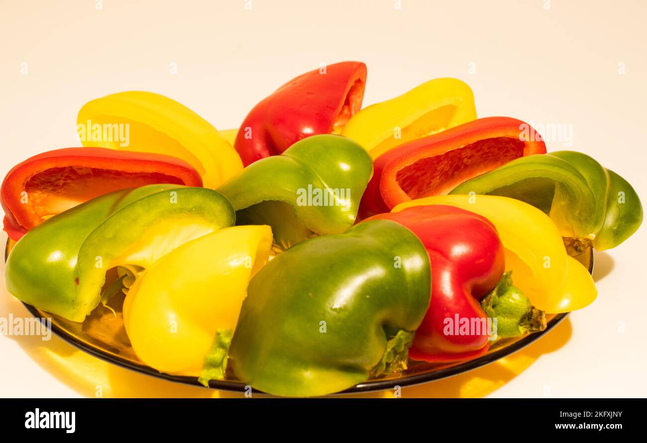Colored sweet pepper 22.11.2022 Bialystok Poland. Glass transparent ...