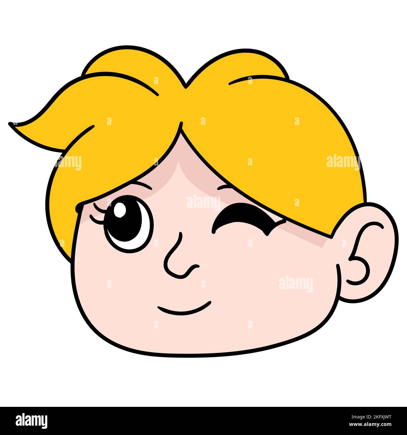 A vector illustration of a winking child with yellow hair on a white ...