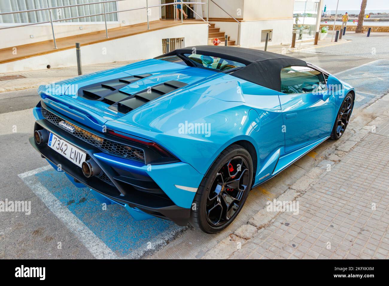 light blue LAMBORGHINI HURACAN EVO SPYDER parked in pan castilla ...