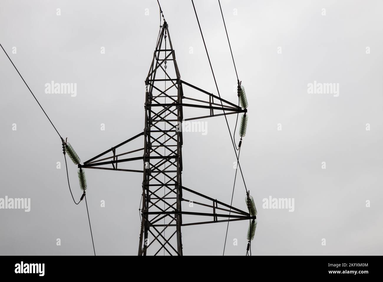 Extremity of a high tension power tower. Metal element to conduct ...