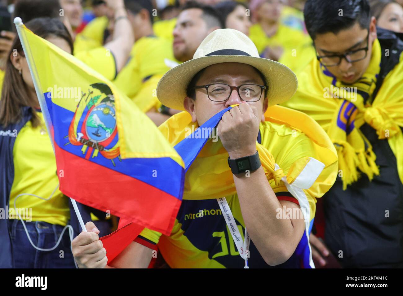 Ecuador fans celebrate defeating, Qatar. , . Group A match between ...