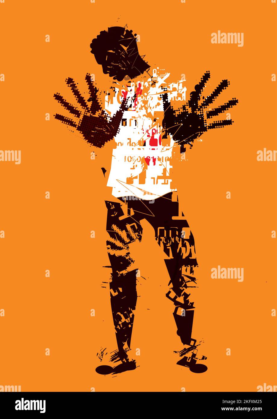 Desperate Black young man, Victim of violence and racism. Illustration ...