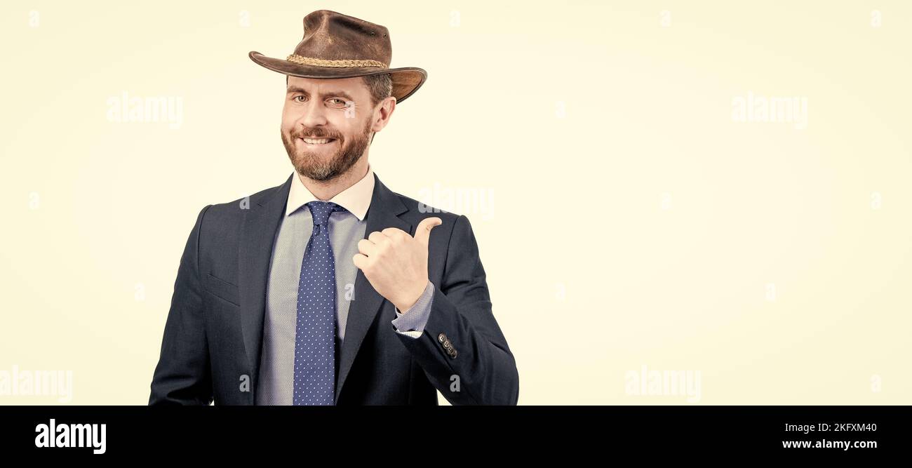 Look at this. Advertising man point finger aside. Advertising expert in ...