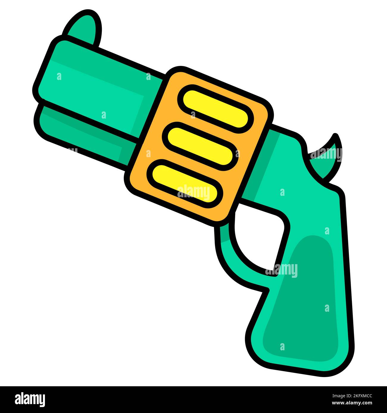 A vector illustration of a green and yellow colored gun on a white ...