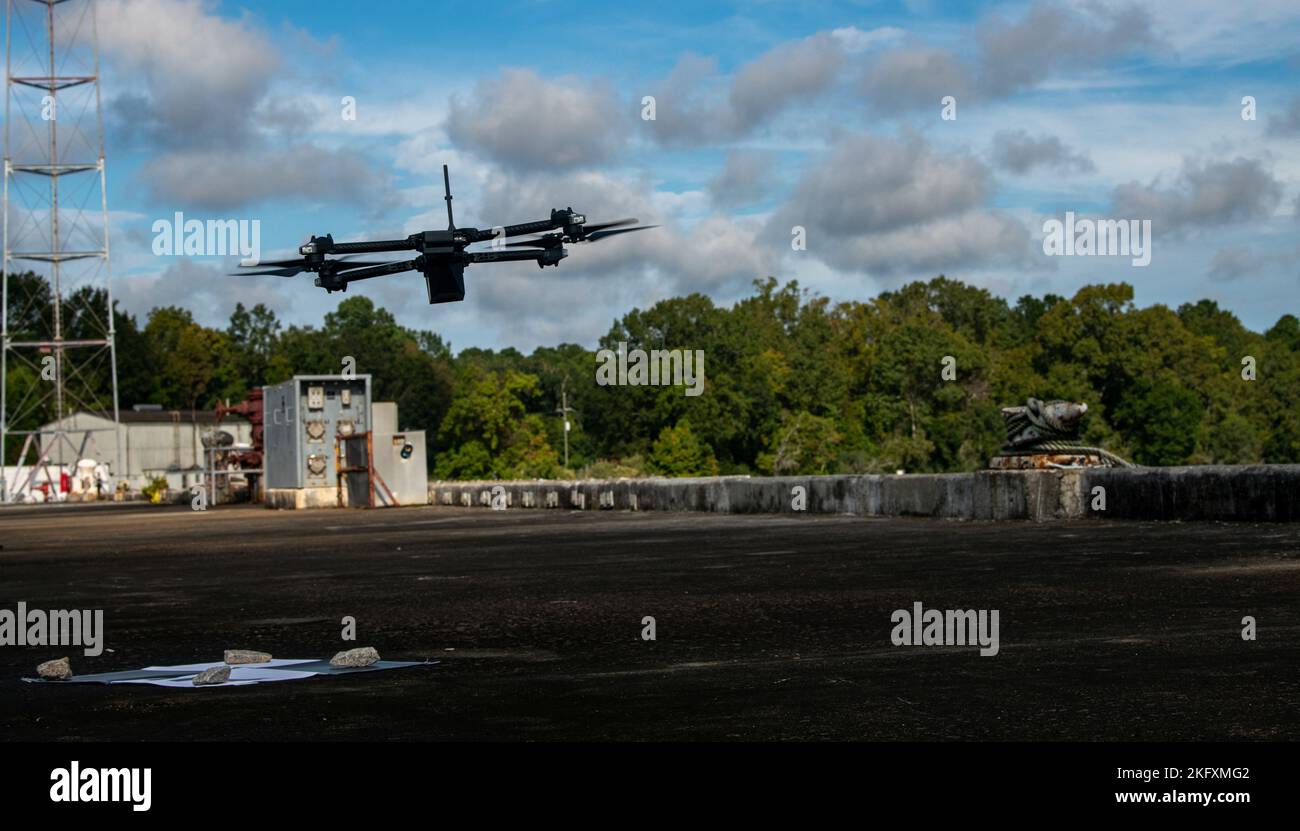 A U.S. Air Force drone lands at the Naval Weapons Station at Joint Base ...