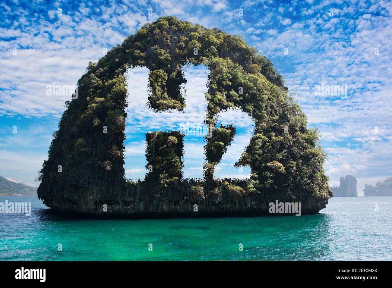 Green hydrogen energy symbol on a green islet. Ecological Concept Stock ...