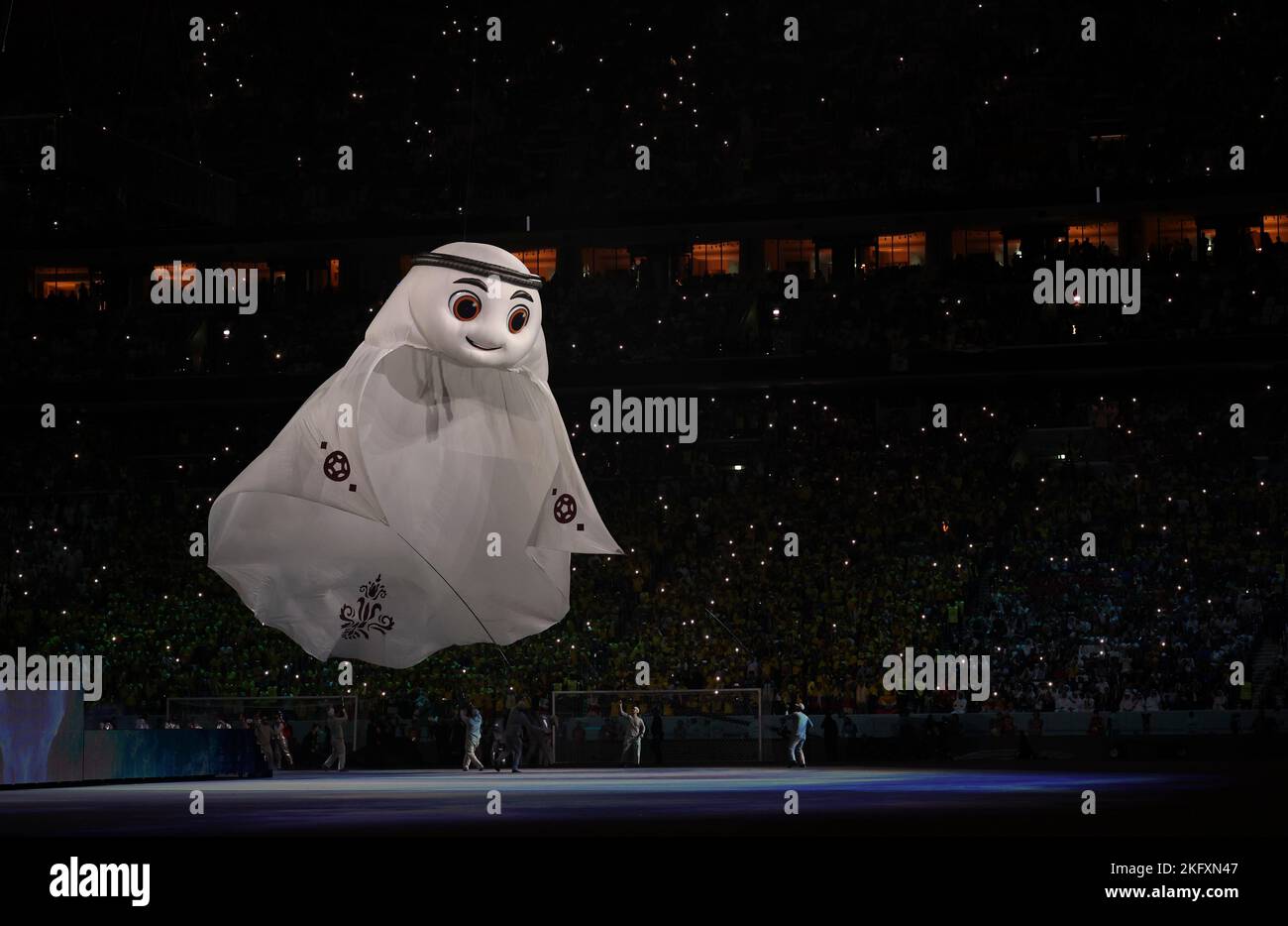 Al Khor, Qatar. 20th Nov, 2022. La'eeb, the mascot of the 2022 FIFA ...