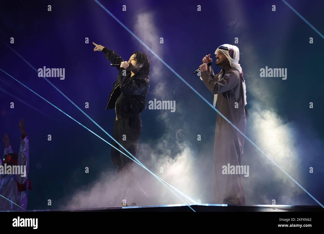 Al Khor, Qatar. 20th Nov, 2022. Singer Jung Kook (L) and Fahad Al ...