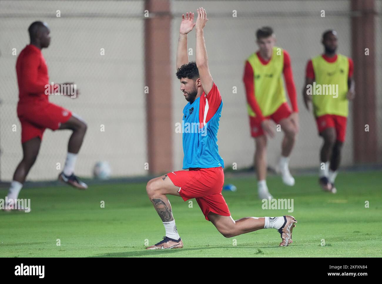 Canada midfielder Jonathan Osorio stretches during practice at the ...