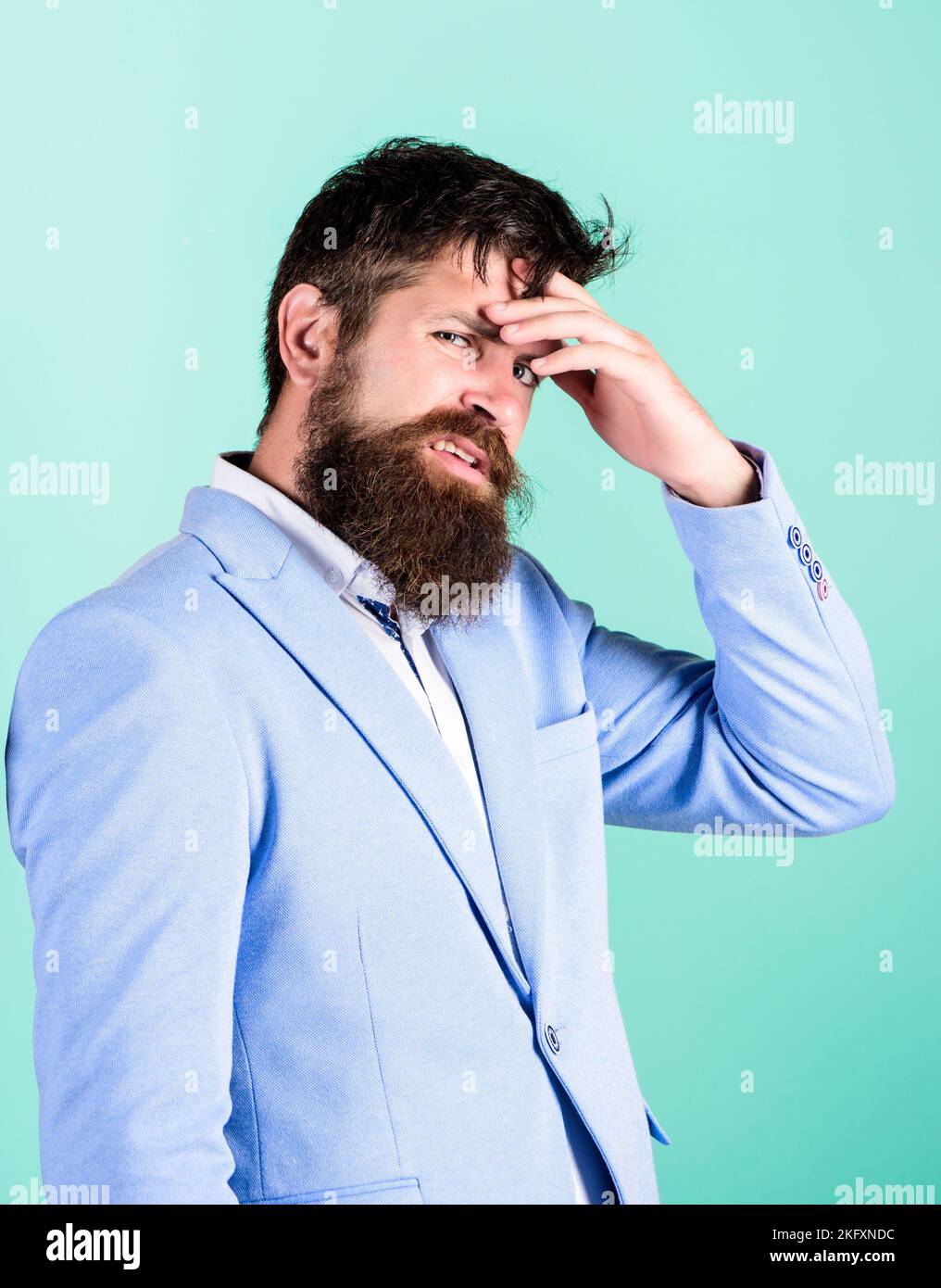 Need to think. Man disgusted doubtful face thinking. Have some doubts ...