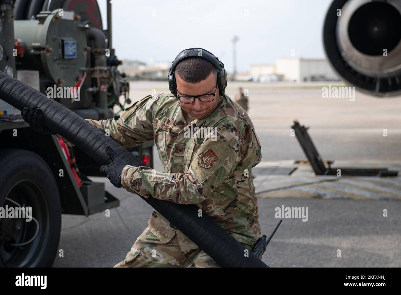 U.S. Air Force Staff Sgt. Elisamuel Saezvazquez, 18th Logistics Readiness Squadron fuels service ...