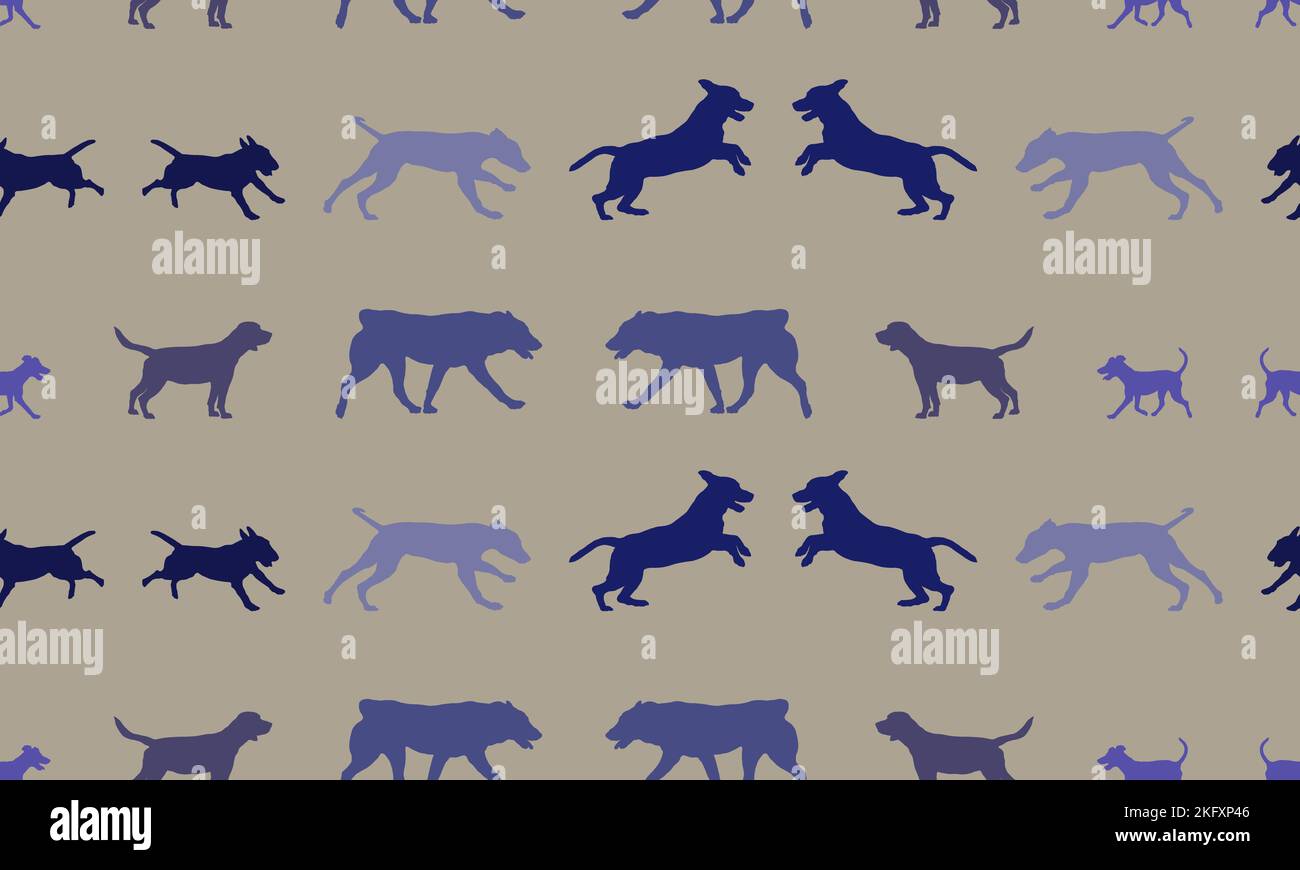 Seamless pattern. Silhouette dogs different breeds in various poses ...