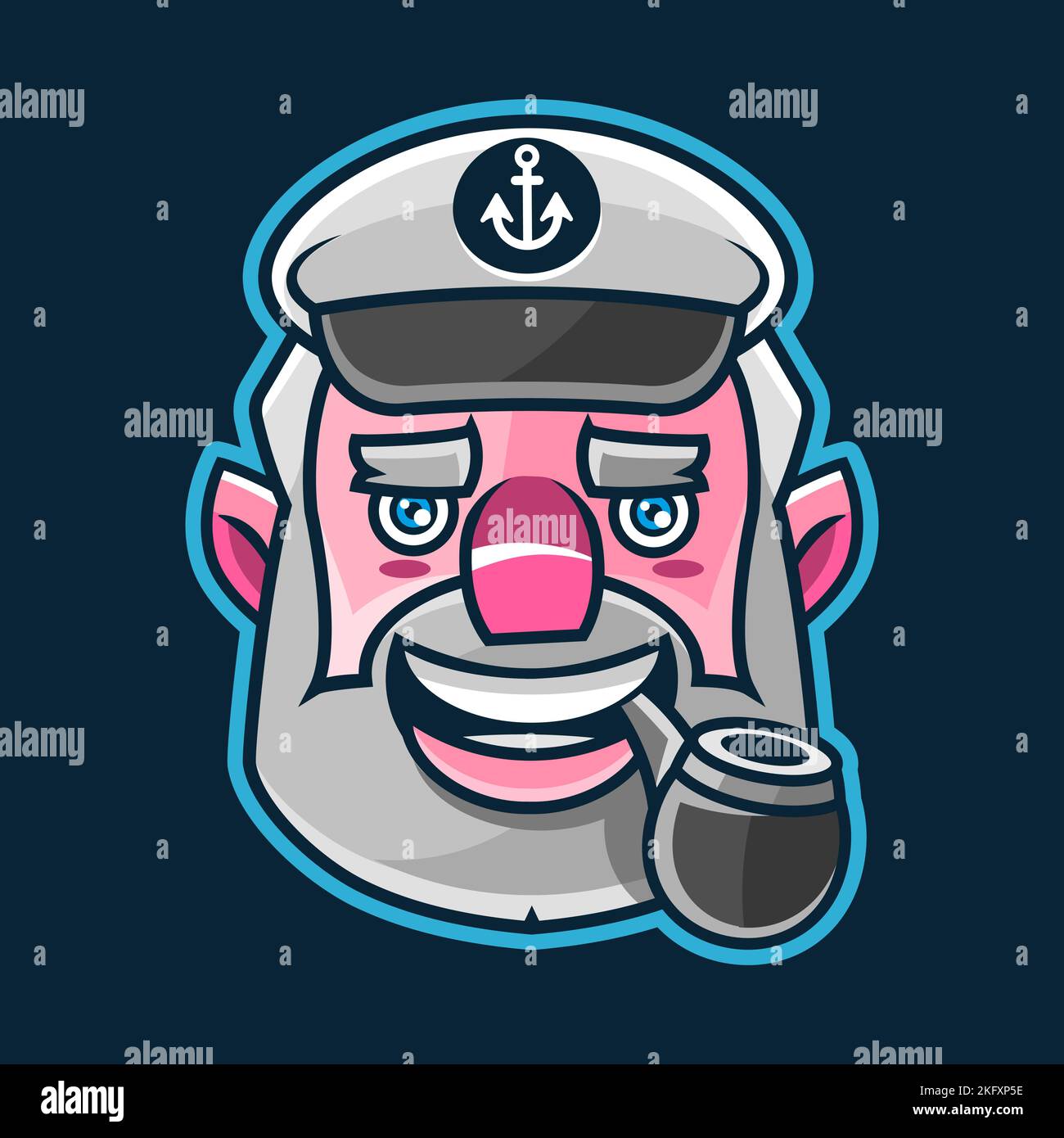 Bearded ship captain or skipper with a pipe and peaked cap for marine ...
