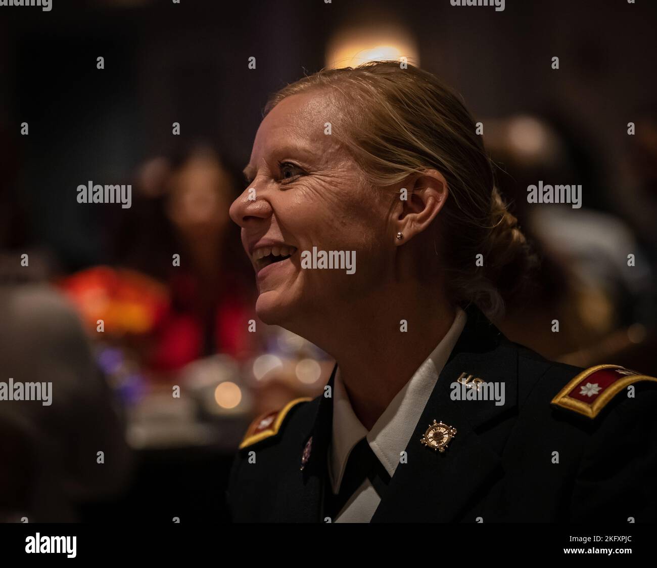 Lt. Col. Shannon Ruby, from the 766th Transportation Battalion, laughs ...