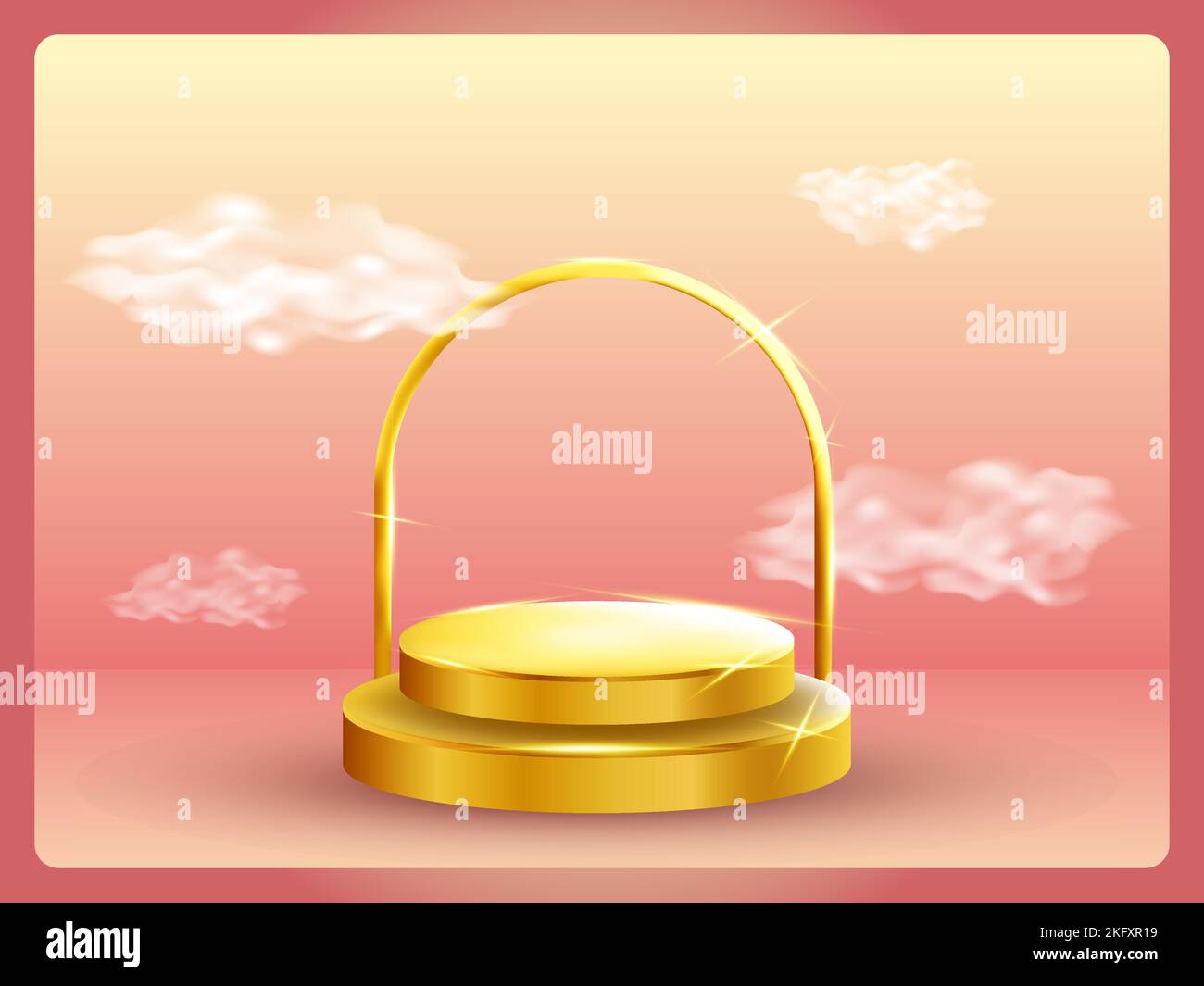 A shiny gold cylinder podium with pink gradient background for product ...