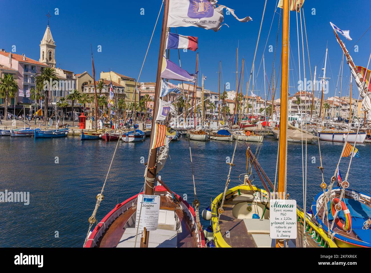 France. Var (83) Sanary-sur-Mer. Pointus provencal boats in the harbor ...