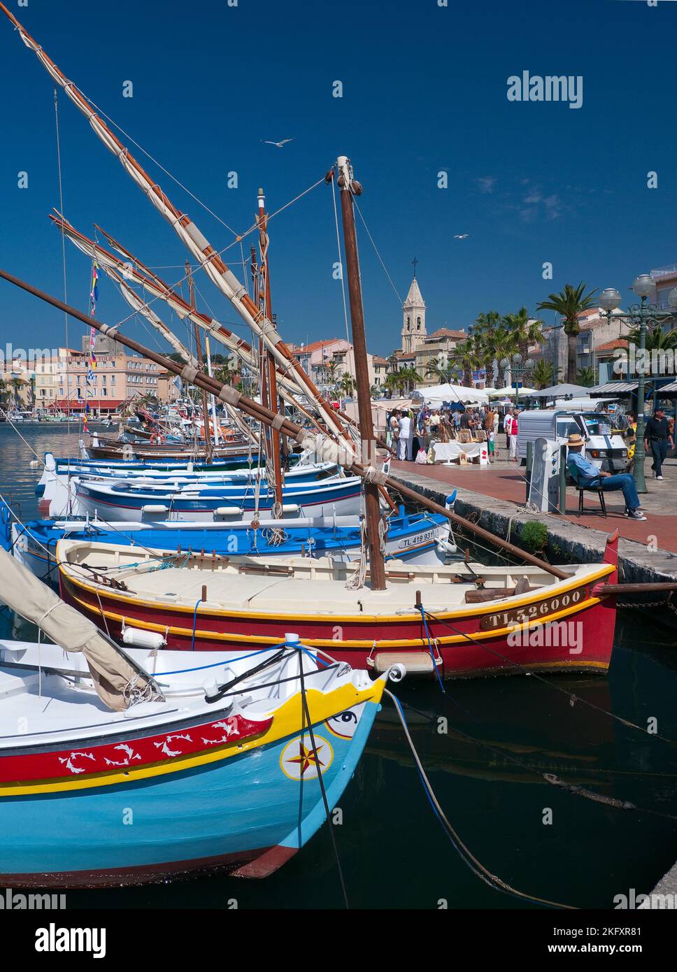 France. Var (83) Sanary-sur-Mer. Pointus Provencal boats in the harbor ...