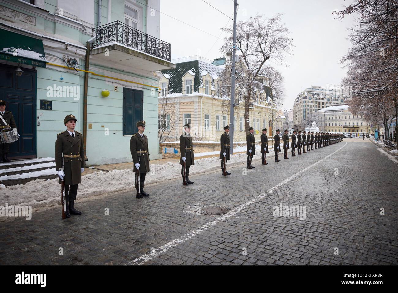 Kyiv, Ukraine. 19th Nov, 2022. Ukrainian honor guards stand along ...