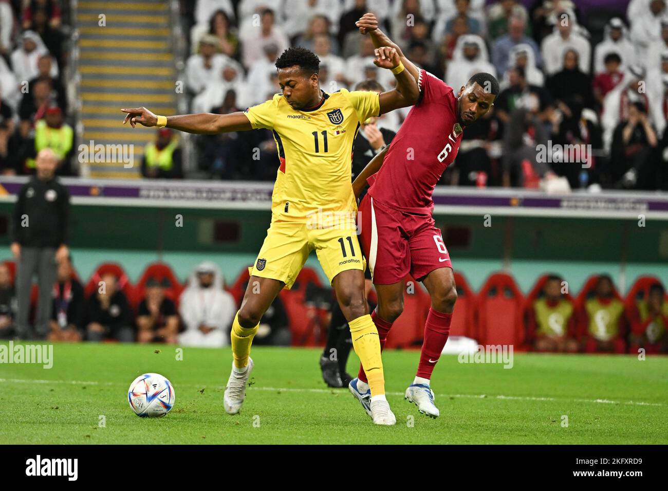 Qatar. 20th Nov, 2022. Michael Estrada of Equator and Abdulaziz Hatem of Qatar during Qatar vs ...