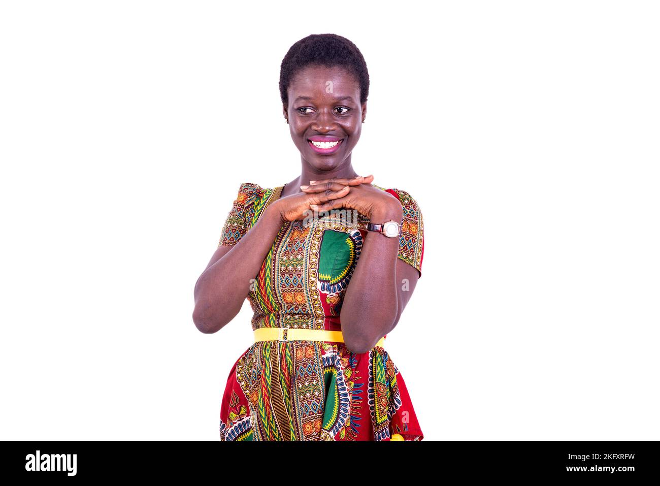 portrait of a beautiful happy young woman wearing traditional loincloth ...