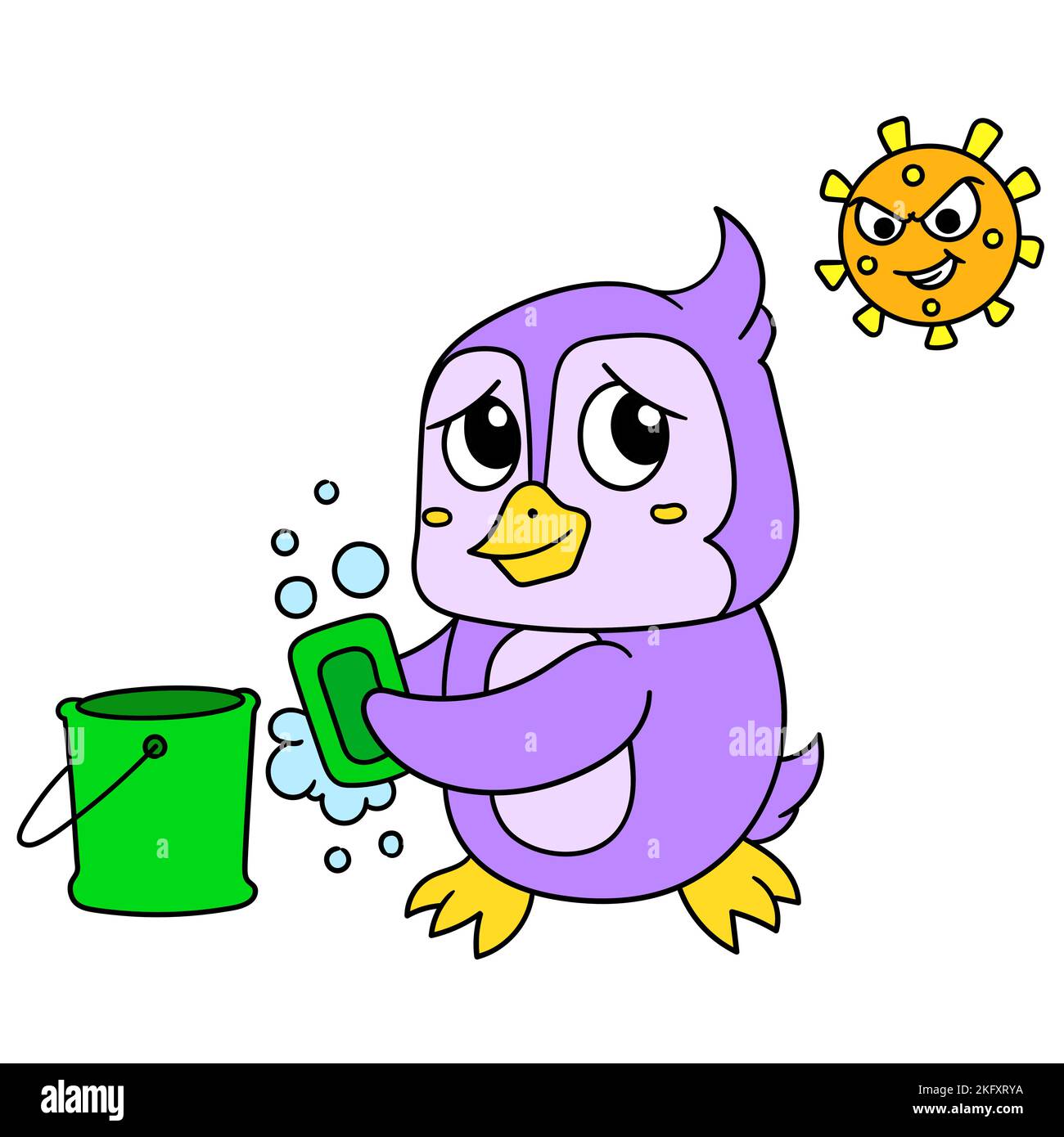 A vector design of a Penguin washing its hands with soap so it will not ...