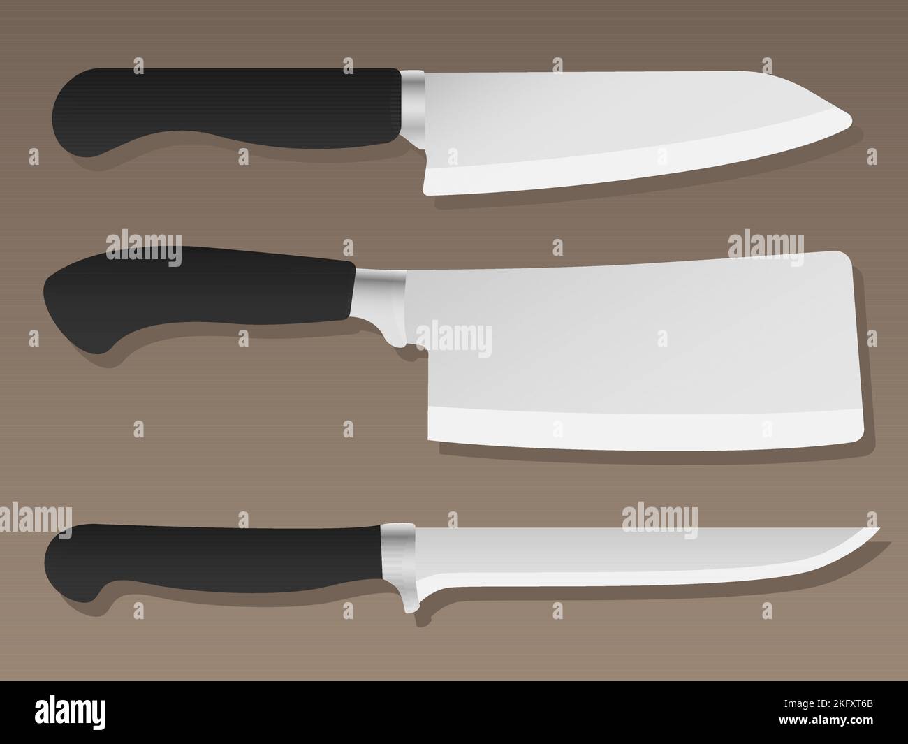 A vector design of a Basic kitchen knife set on brown background Stock ...