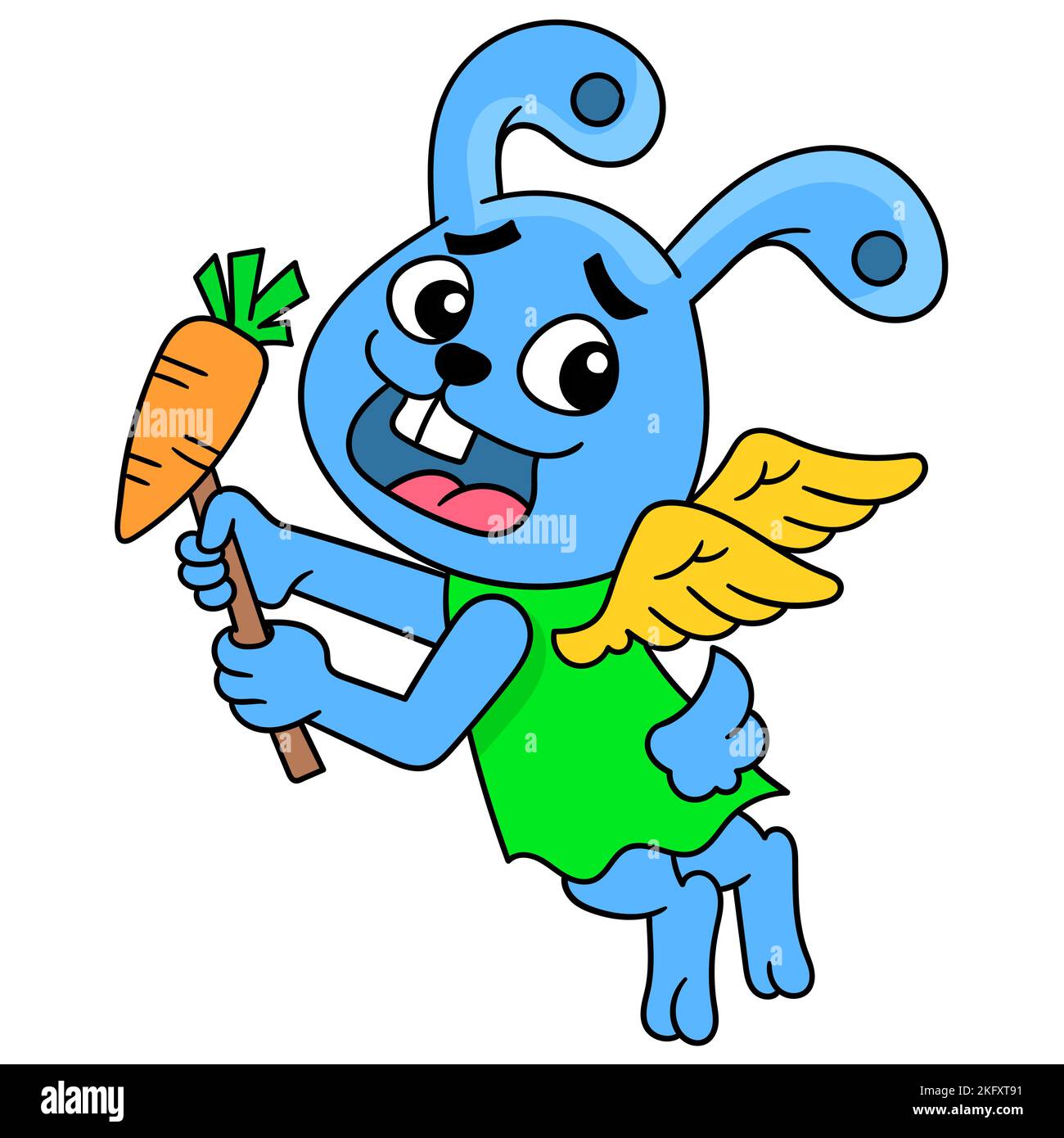 A vector design of a cute winged bunny flying and carrying carrots to ...