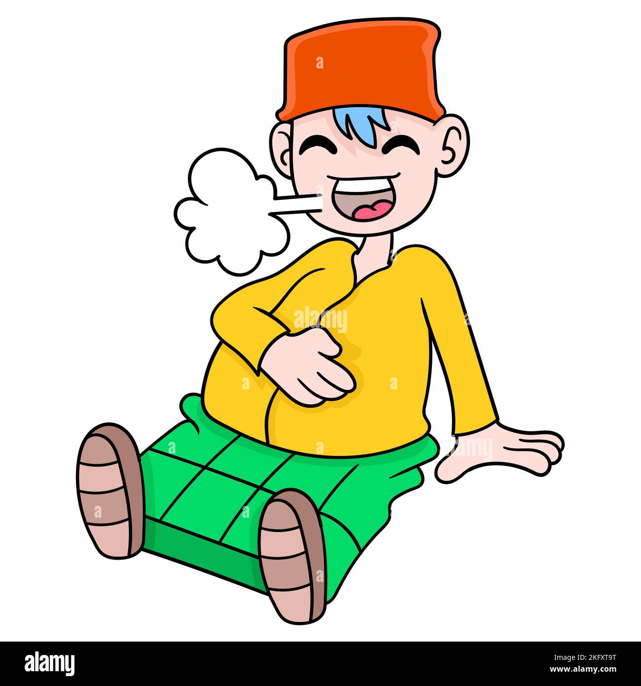 A vector design of a Muslim man with a full belly wearing Indonesian ...