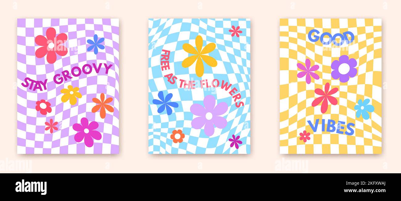 Checkered groovy flower. Hippie floral boards with inspirational ...