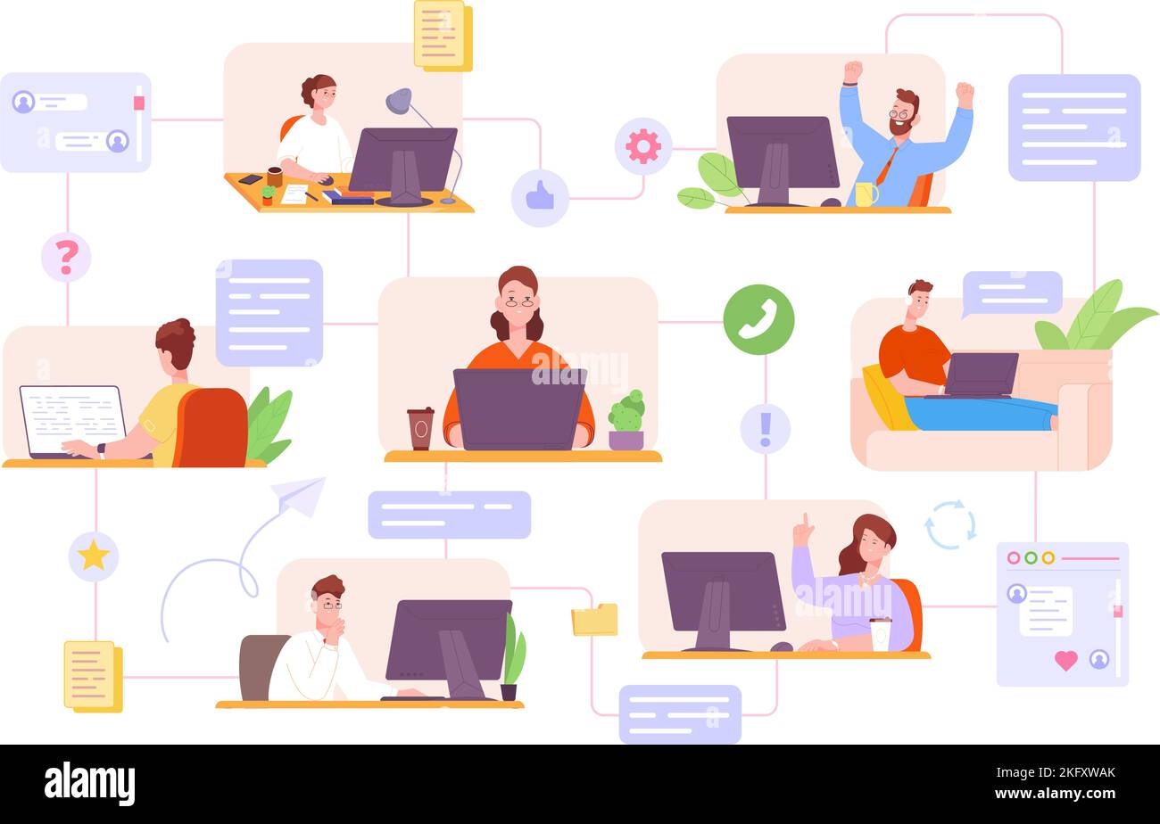 Interactive office community. Teamwork creative communication on ...