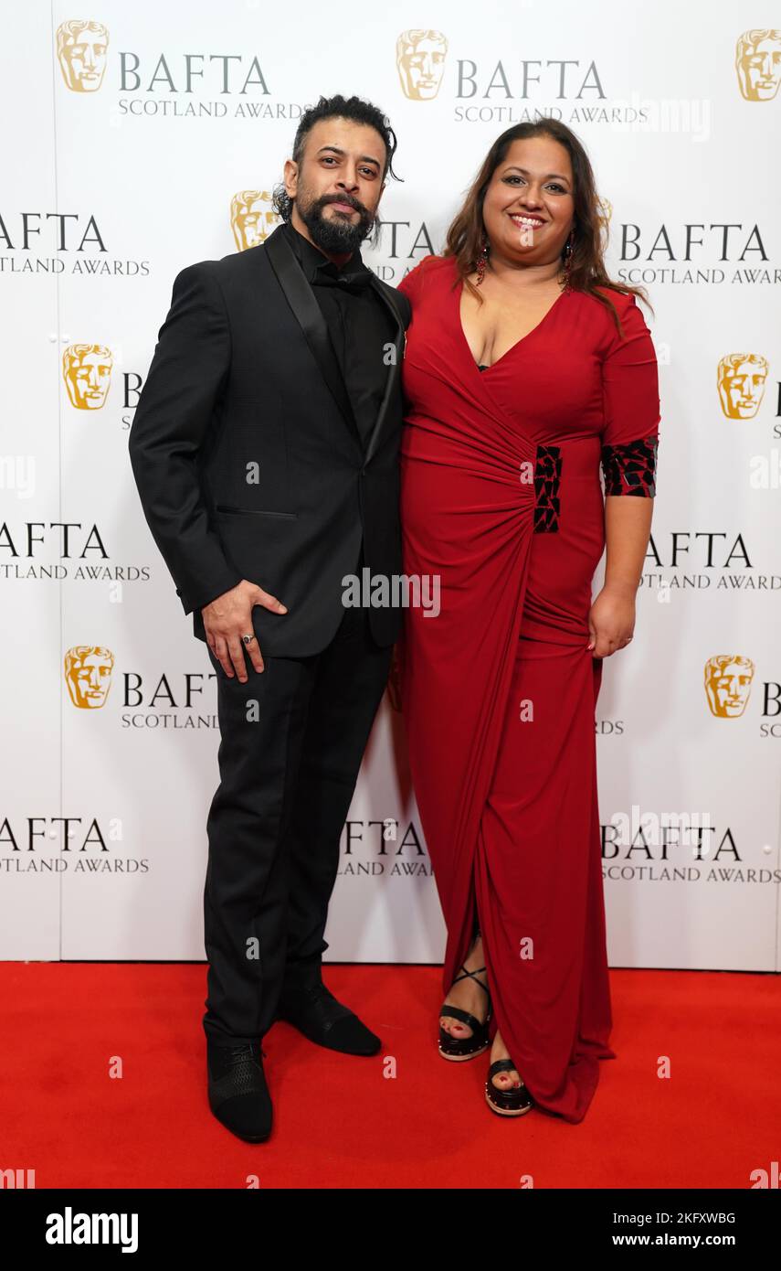 Vikash Bhai (left) with his agent arrive at the BAFTA Scotland awards at the DoubleTree By ...