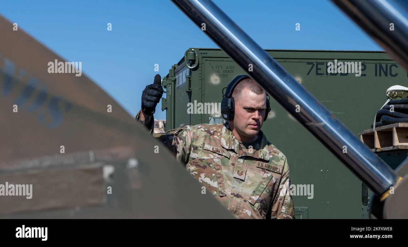 Tech. Sgt. Brian Kiser, a 921st Contingency Response Squadron aerial port mobility supervisor ...