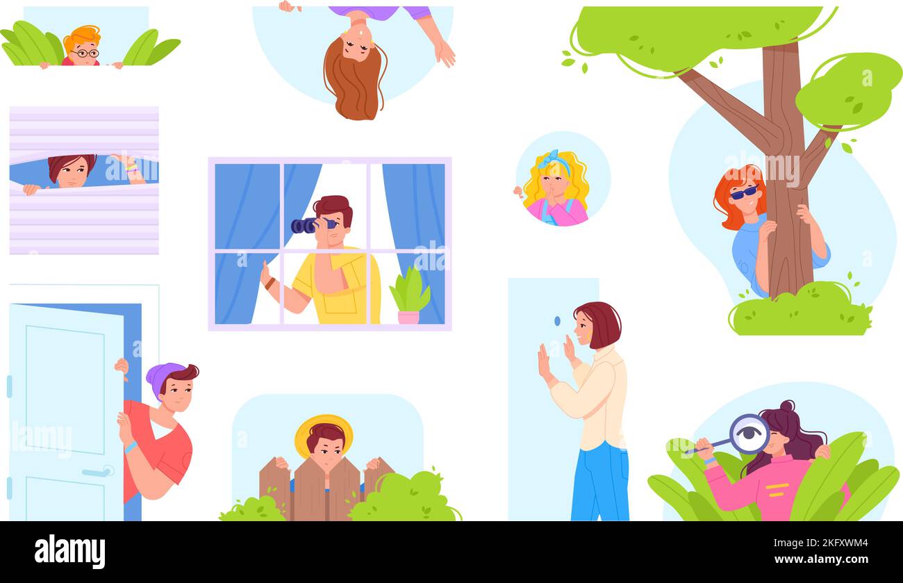 Female peeking behind door Stock Vector Images - Alamy