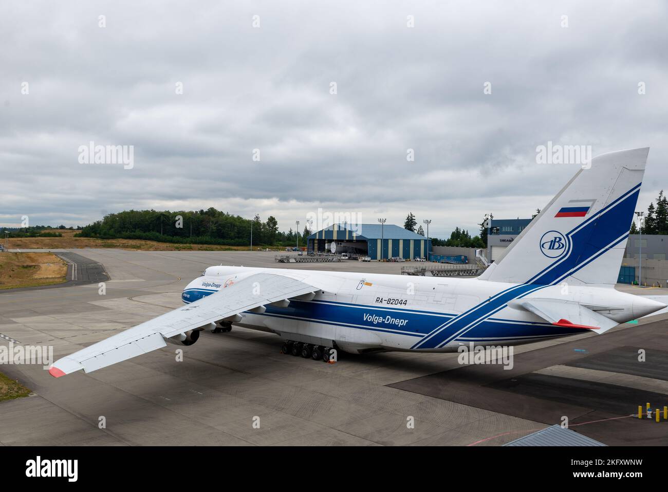 The Russian antonov 124 aireoplane at parking position at airport Stock ...
