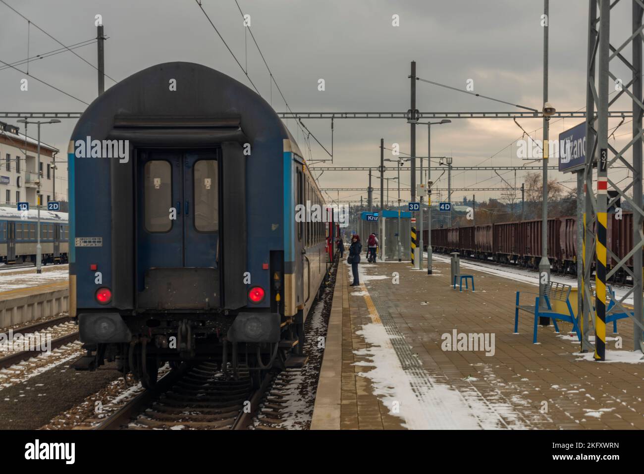 Krizanov station with passenger train in early winter cloudy day Stock ...