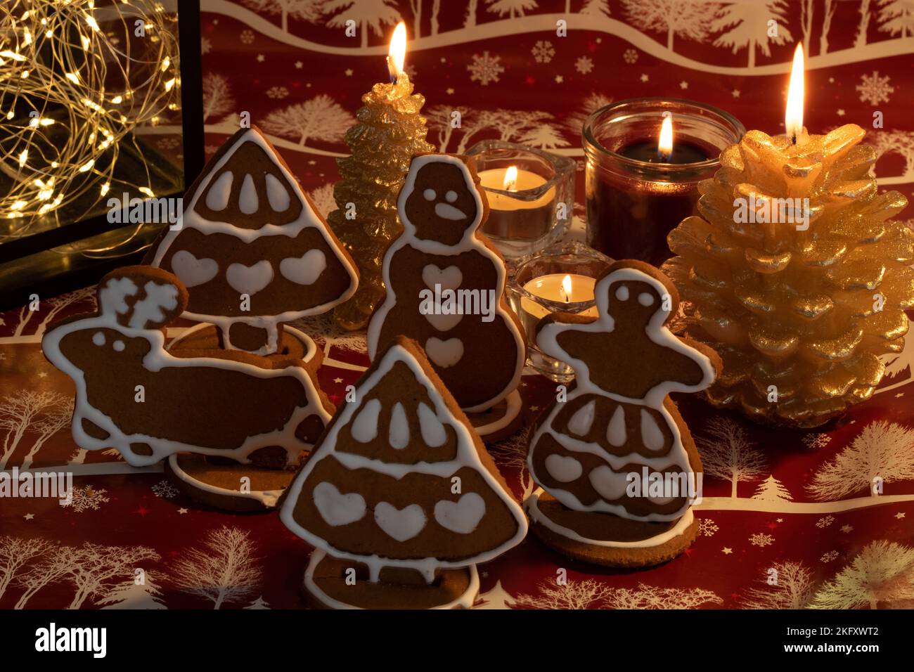 Photos of Christmas traditions gingerbread and candles in red and white ...