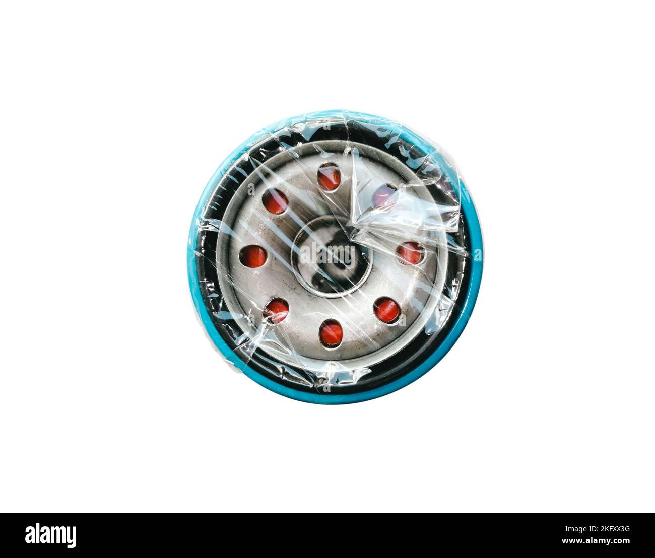 New oil filter wrapped in plastic with bottom view,isolated on white ...