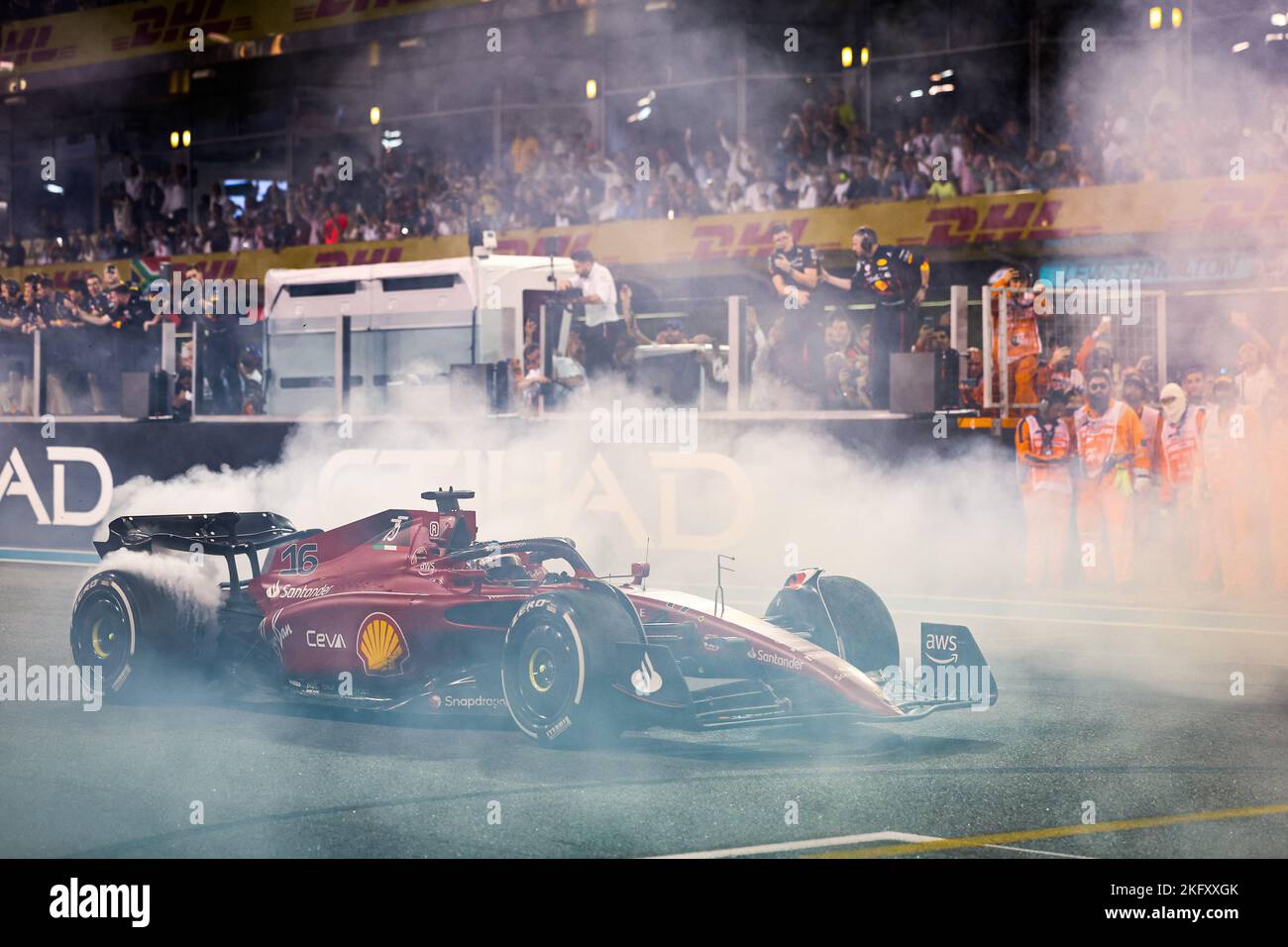 16 LECLERC Charles (mco), Scuderia Ferrari F1-75, action donuts during ...