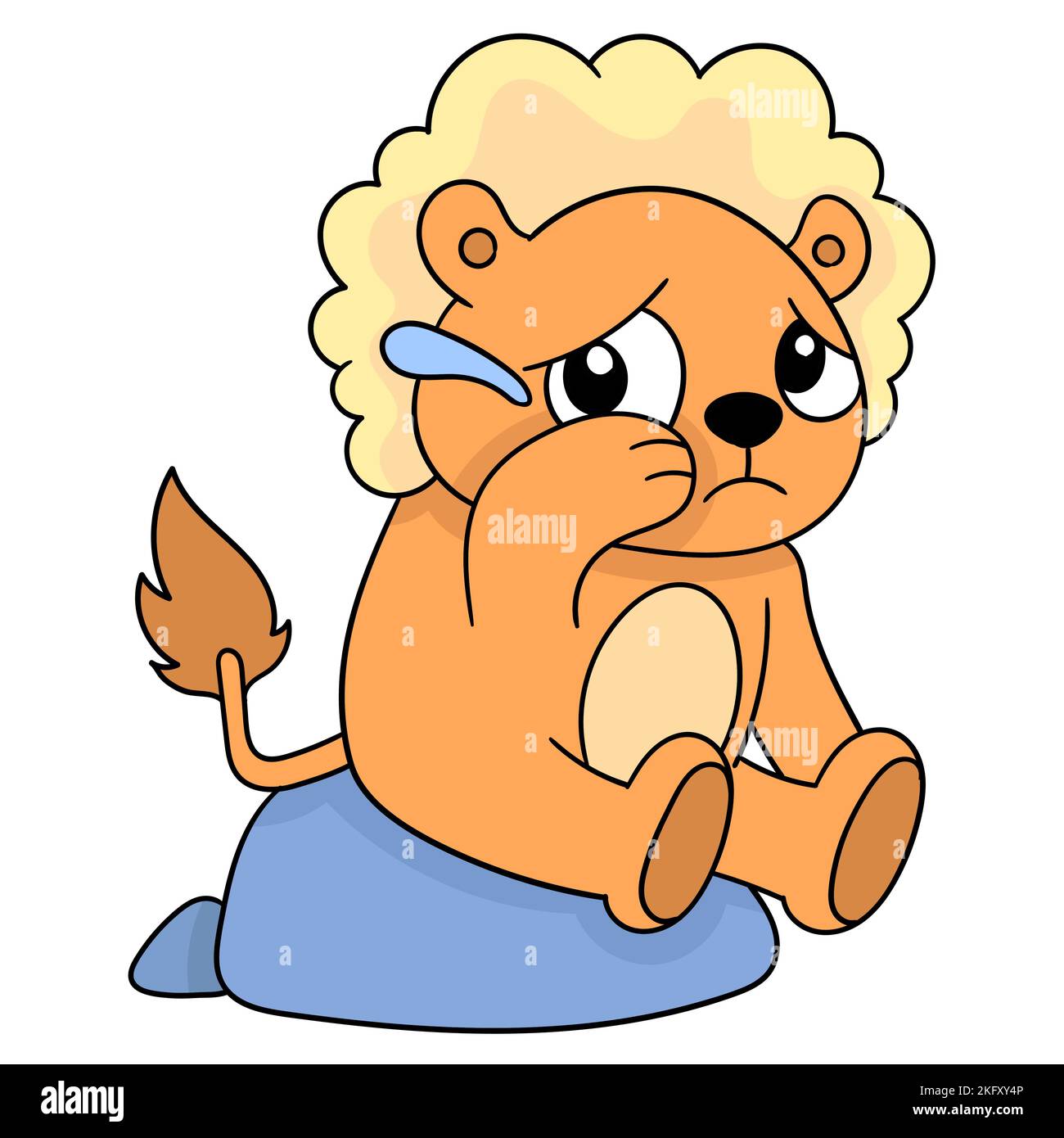 A vector illustration of a cute baby lion with brown fur sitting on a ...