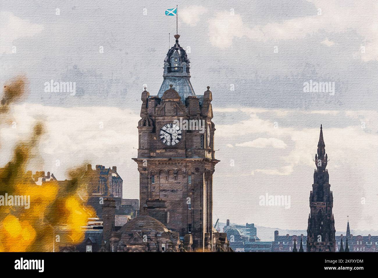 Edinburgh Scotland England - watercolor painting on canvas. City ...