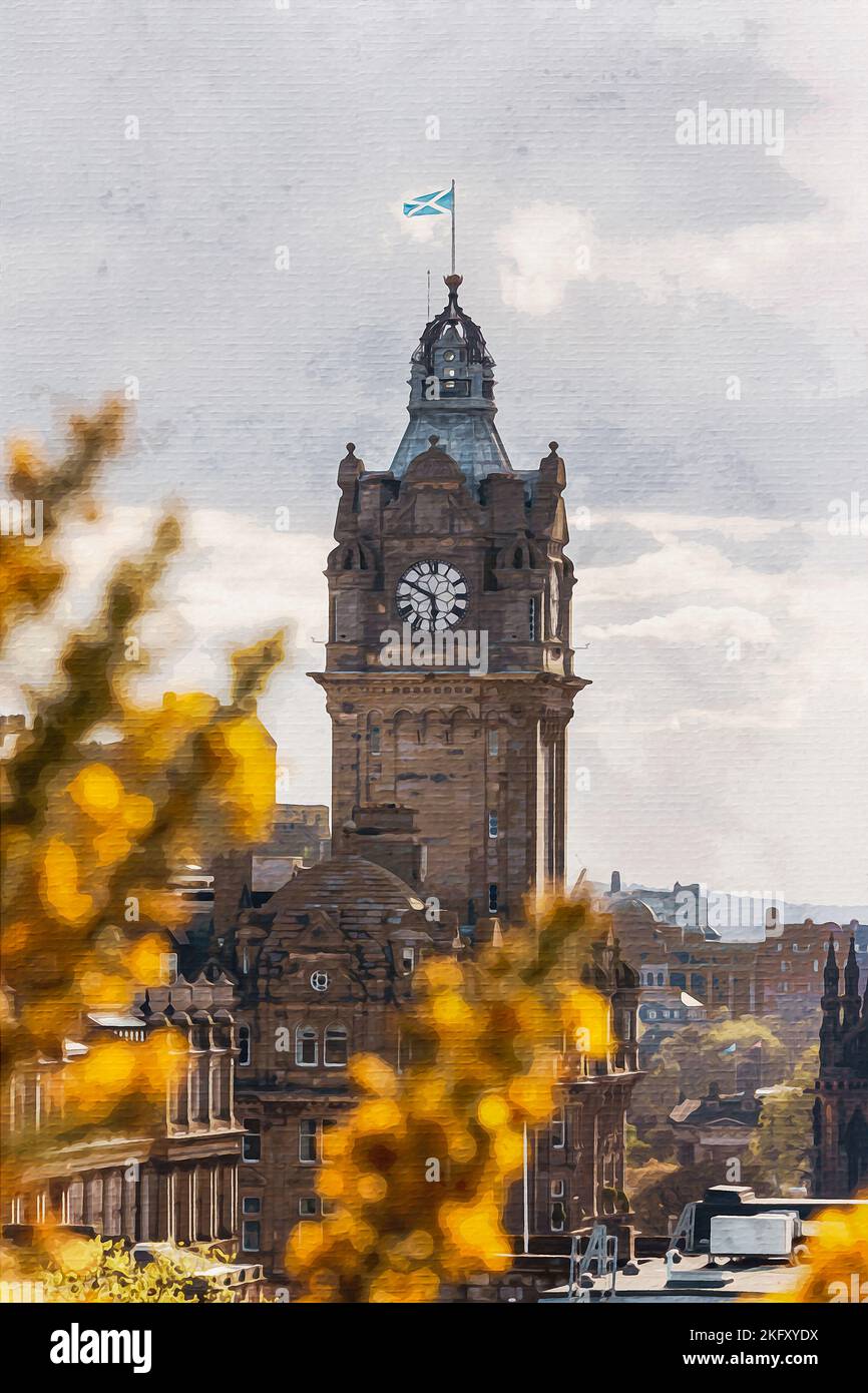 Edinburgh Scotland England - watercolor painting on canvas. City ...