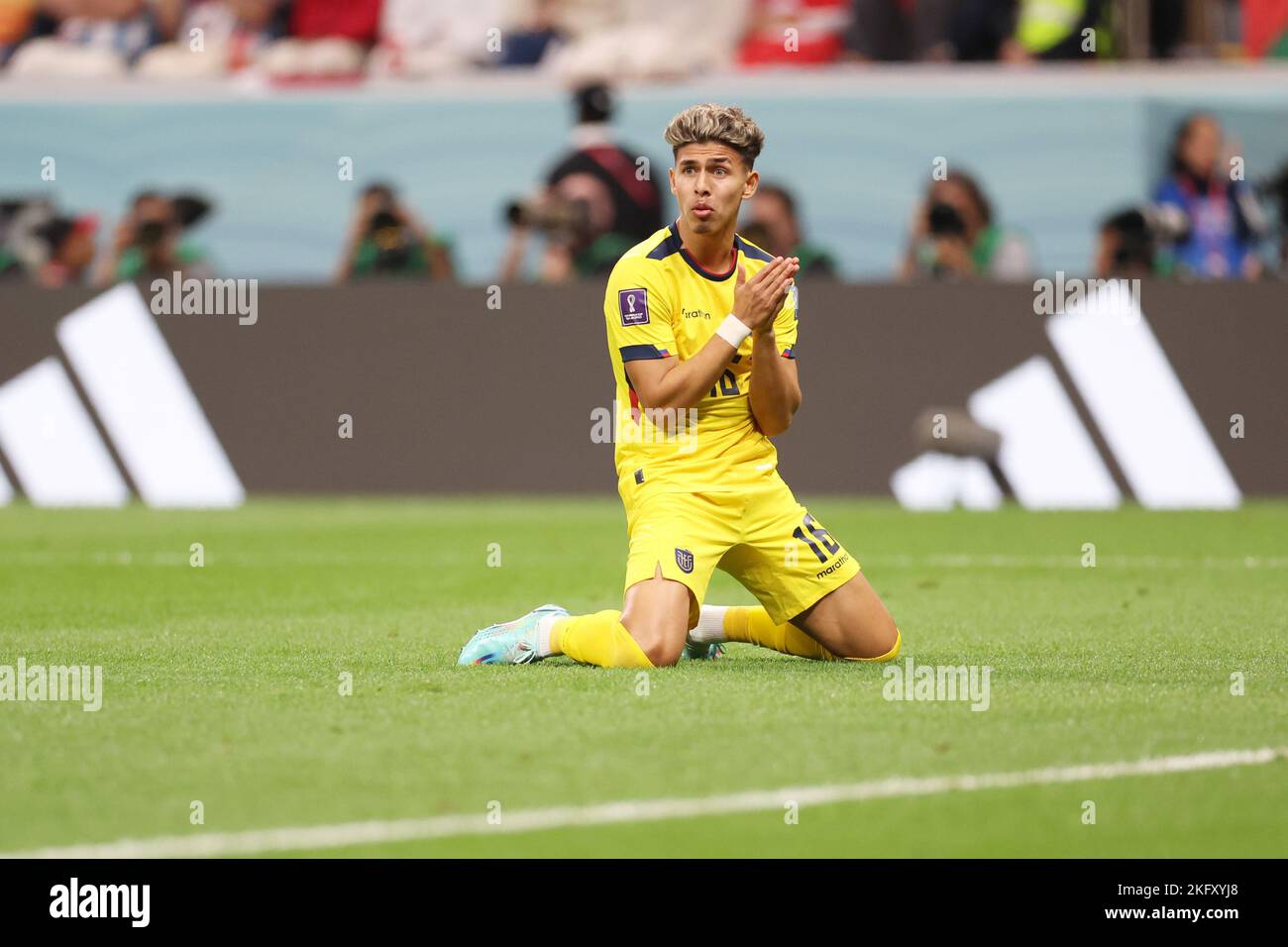 Al Khor, Qatar. 20th Nov, 2022. Jeremy Sarmiento of Ecuador reacts ...