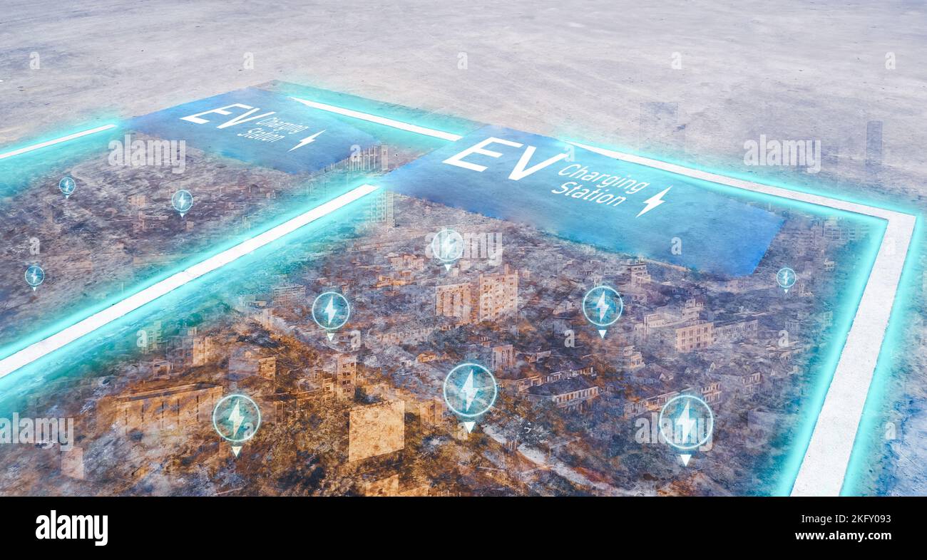 EV electric vehicle parking lot for electric car battery charging with ...