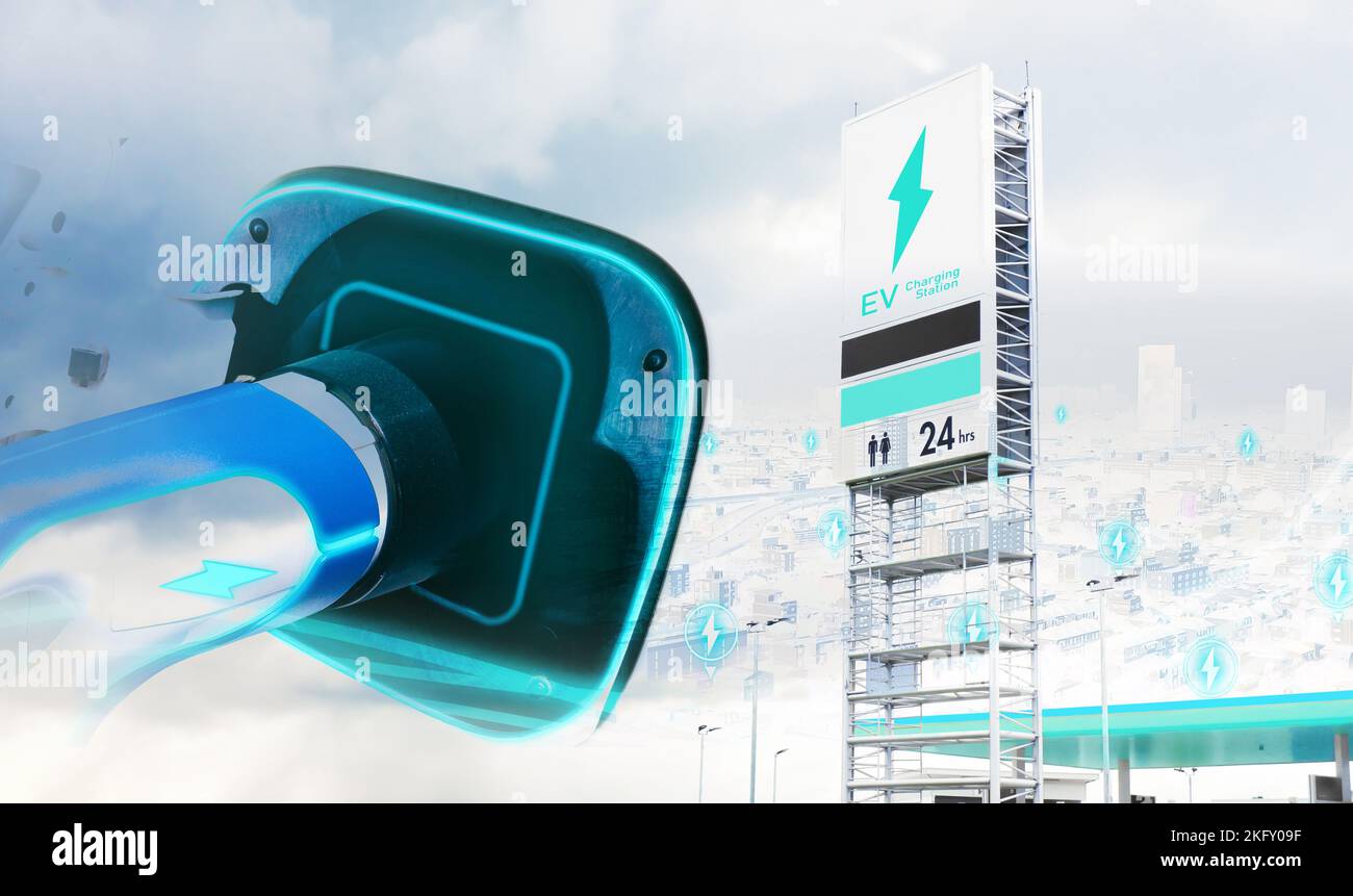 The EV electric vehicle charger station and charging icon points ...