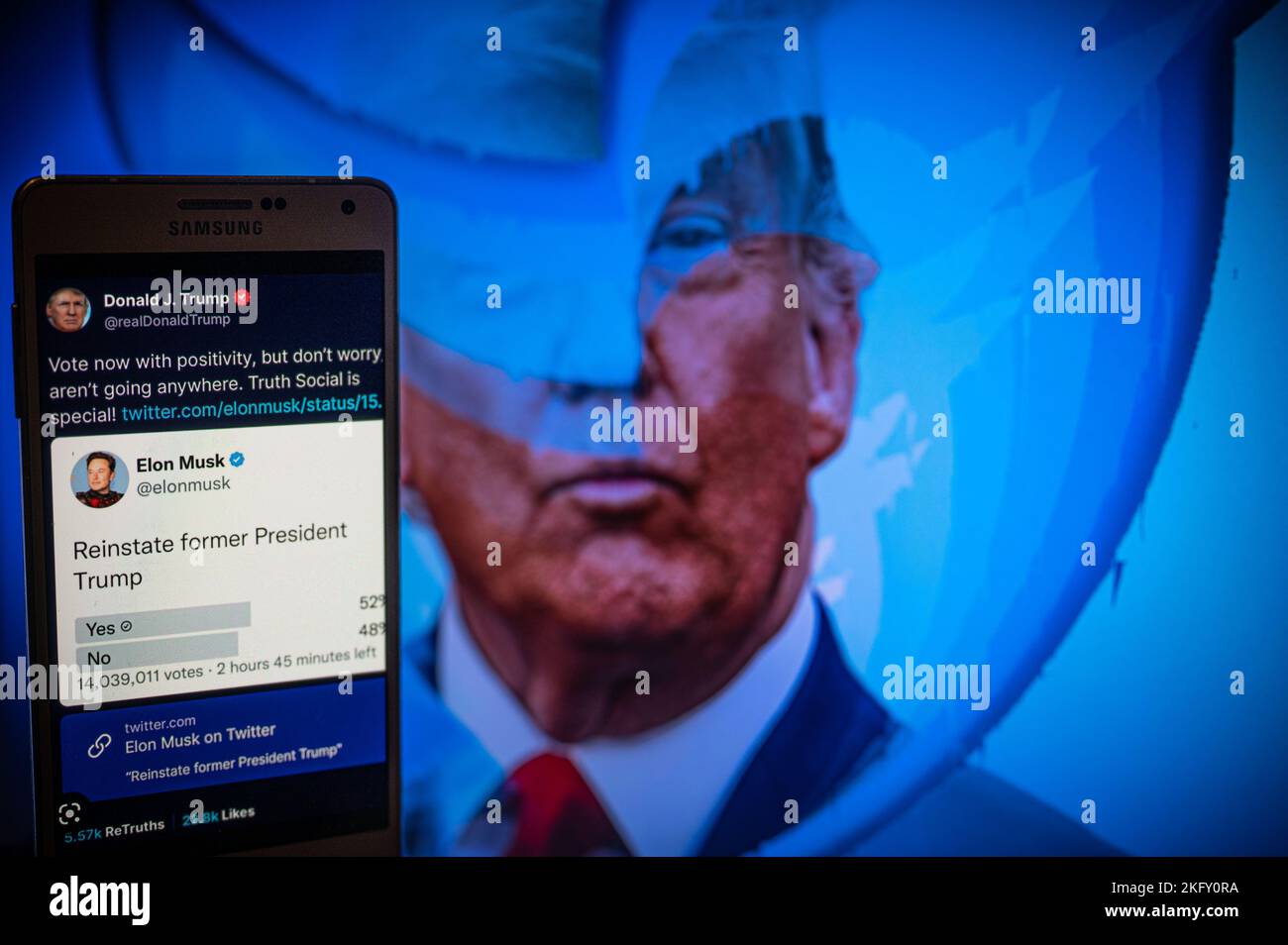 Donald Trump twitter account seen on mobile screen. The account, which ...