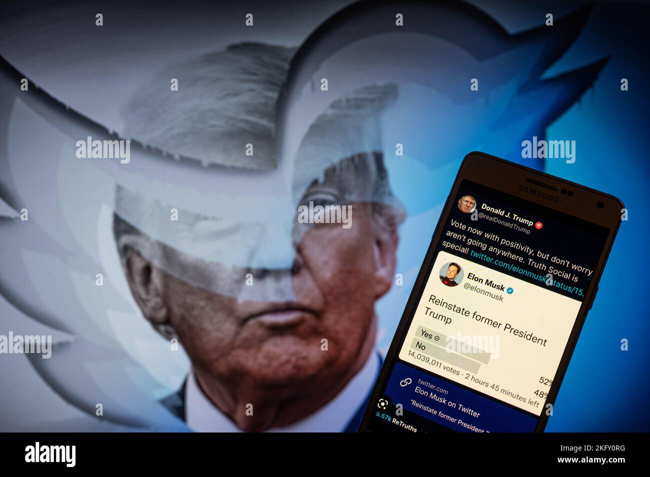 Donald Trump twitter account seen on mobile screen. The account, which ...
