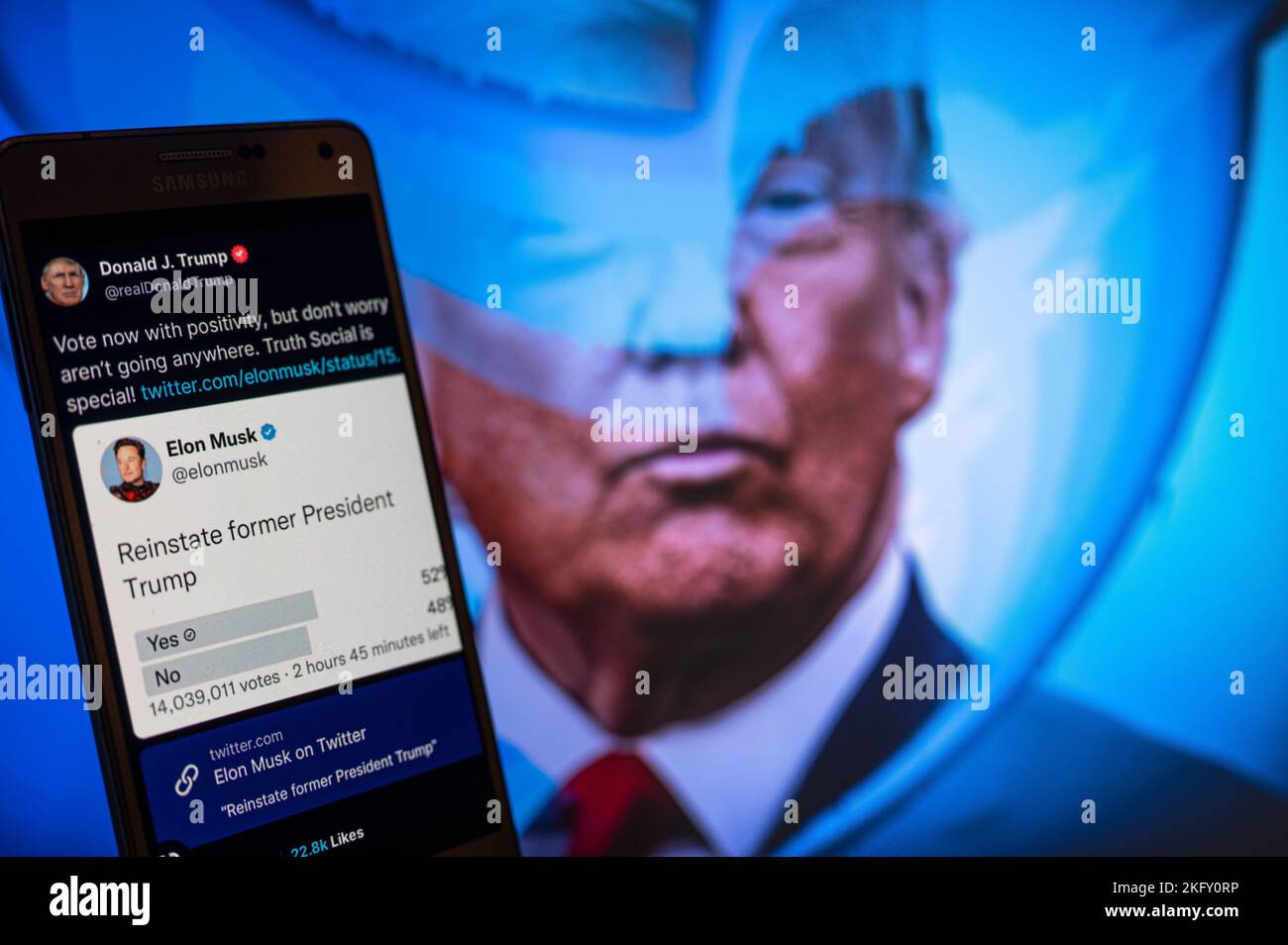 Donald Trump twitter account seen on mobile screen. The account, which ...